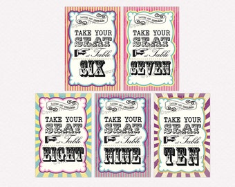 Wedding Table Numbers 11-15, Printable, Carnival Circus Theme ...
