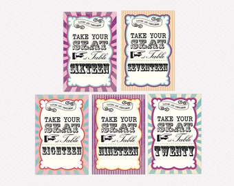 Wedding Table Numbers 11-15, Printable, Carnival Circus Theme ...