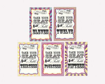 Wedding Table Numbers 6-10, Printable, Carnival Circus Theme, Instantly ...