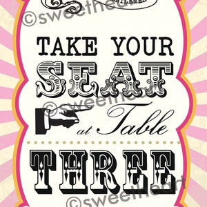 Wedding Table Numbers 1-5, Printable, Carnival Circus Theme, Instantly ...