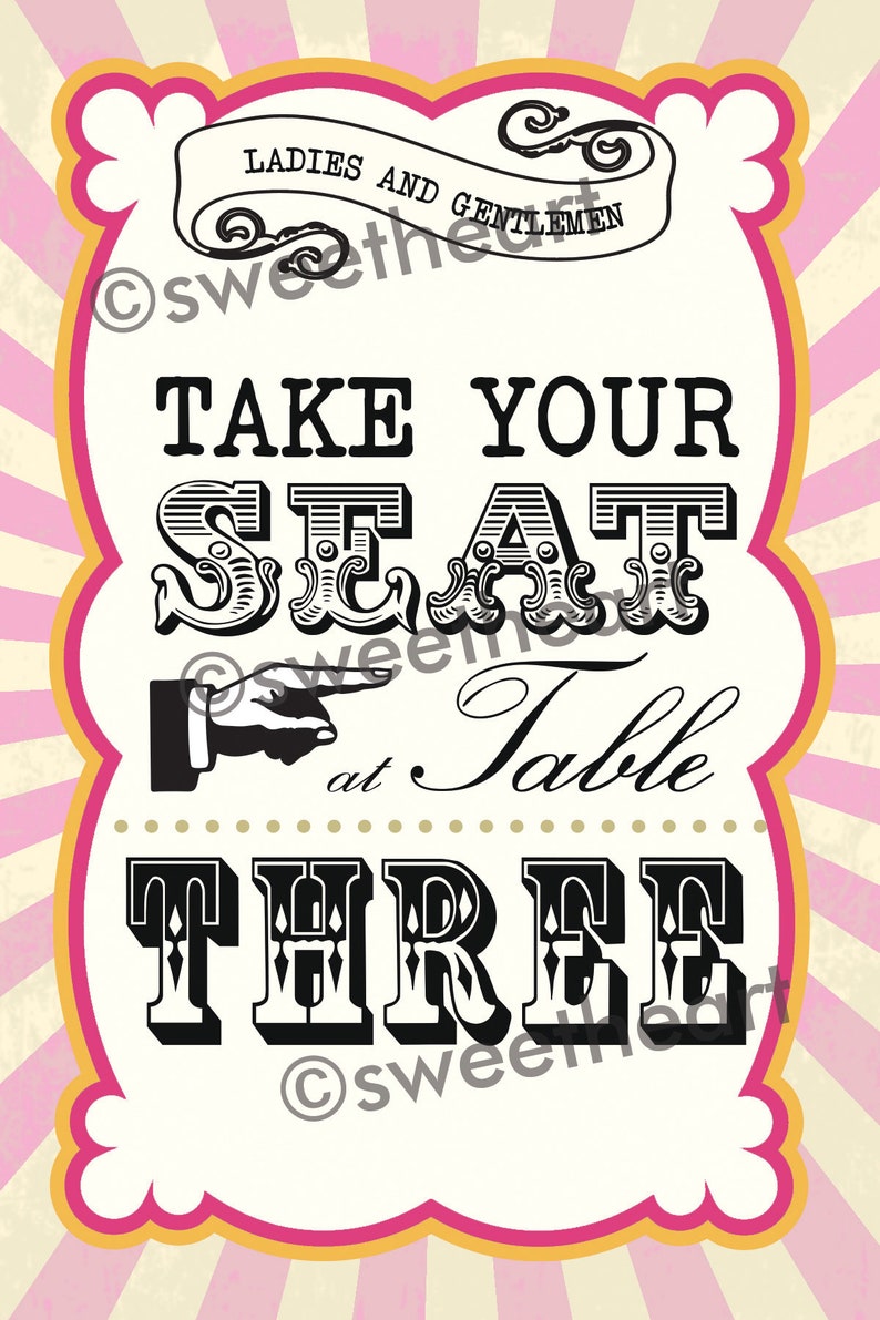 Wedding Table Numbers 1-5, Printable, Carnival Circus Theme, Instantly ...