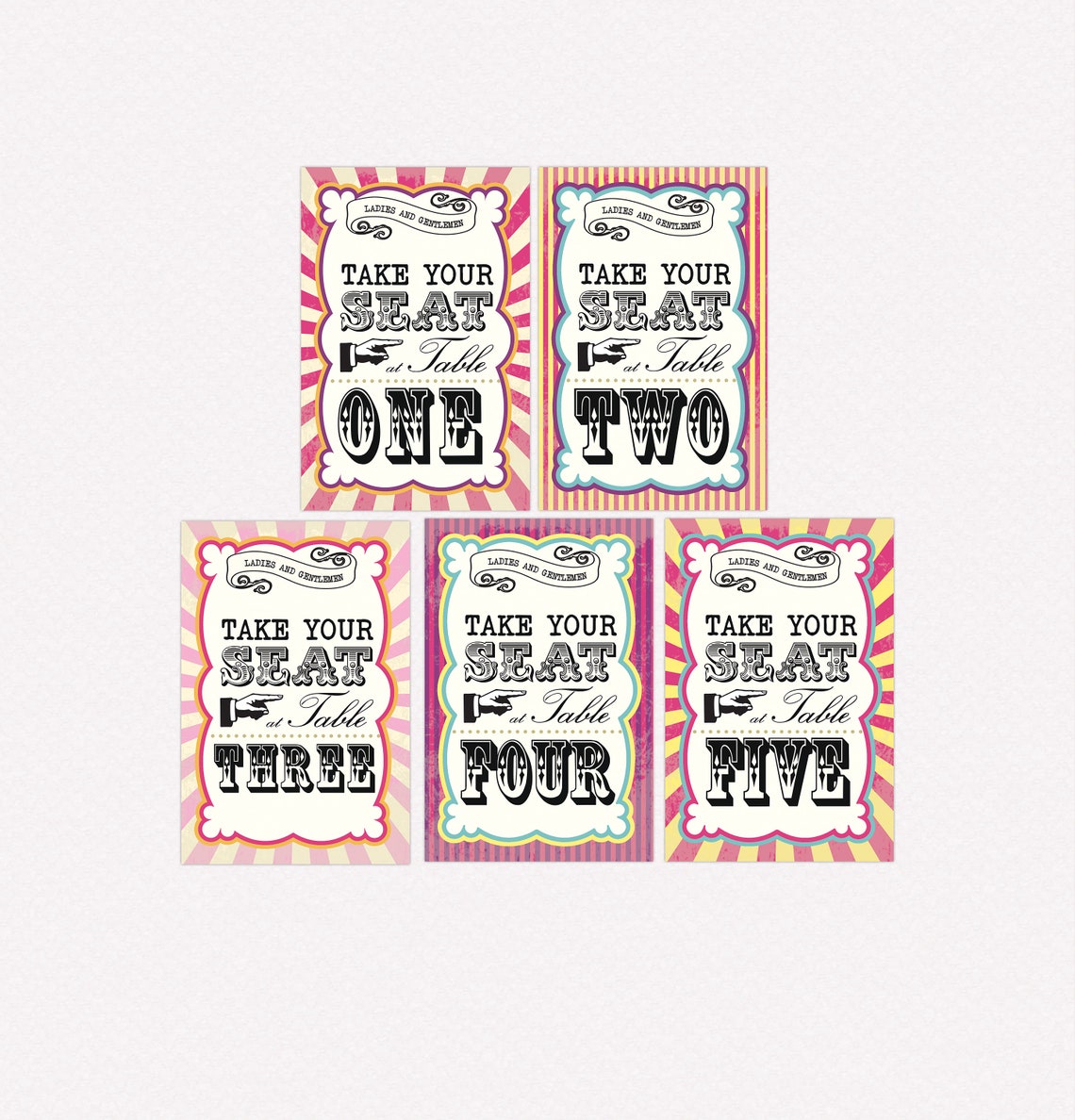 Wedding Table Numbers 1-5, Printable, Carnival Circus Theme, Instantly ...