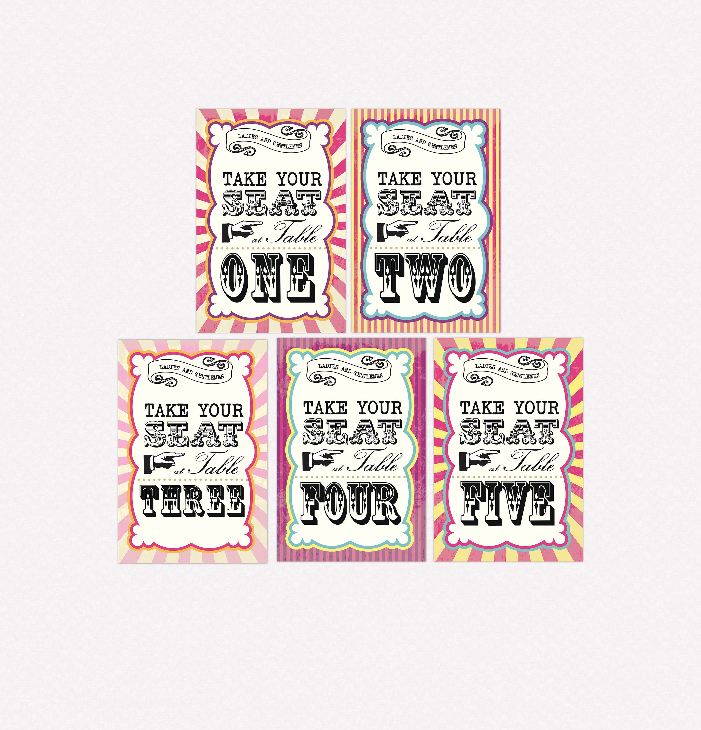 Wedding Table Numbers 1-5, Printable, Carnival Circus Theme, Instantly ...
