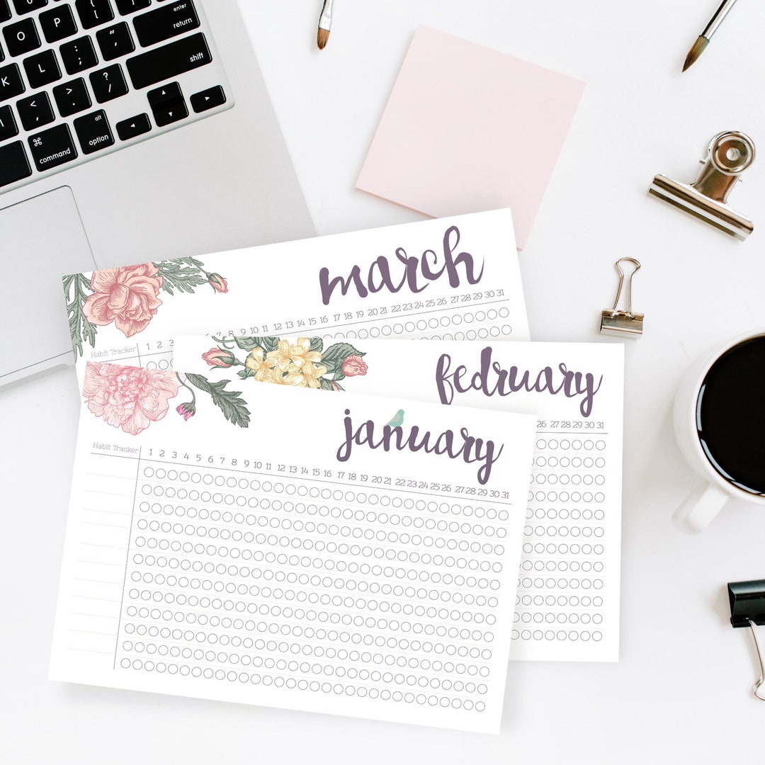 Cute Daily Habit Tracker for Month Goals, Task Organiser, A4, Printable ...