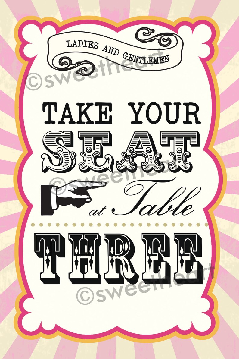 Wedding Table Numbers 1-5, Printable, Carnival Circus Theme, Instantly ...