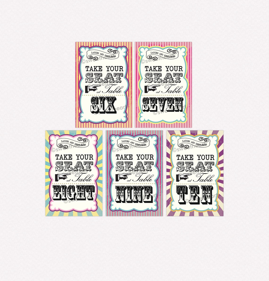 Wedding Table Numbers 6-10, Printable, Carnival Circus Theme, Instantly ...
