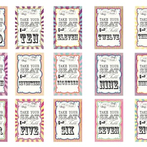 Wedding Table Numbers 1-5, Printable, Carnival Circus Theme, Instantly ...