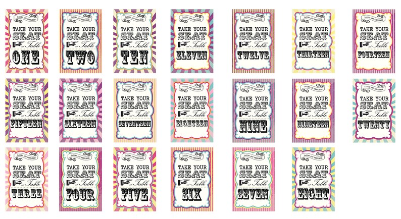 Wedding Table Numbers 6-10, Printable, Carnival Circus Theme, Instantly ...