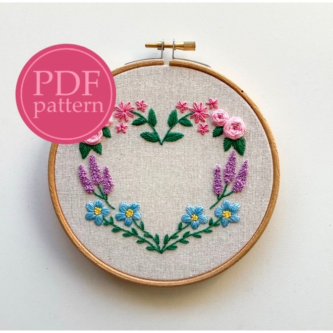 PDF Embroidery Pattern for Beginners Floral Heart - Etsy