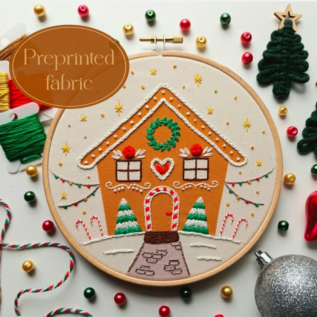 Preprinted Embroidery Pattern for Beginners Gingerbread House - Etsy