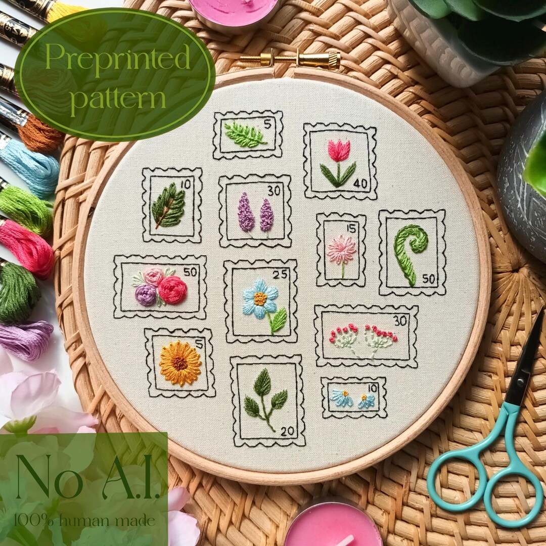 Preprinted Embroidery Pattern for Beginners - Botanical Stamps - Etsy