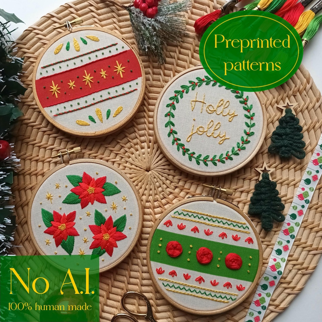Preprinted Embroidery Patterns for Beginners - Christmas Ornaments - Etsy