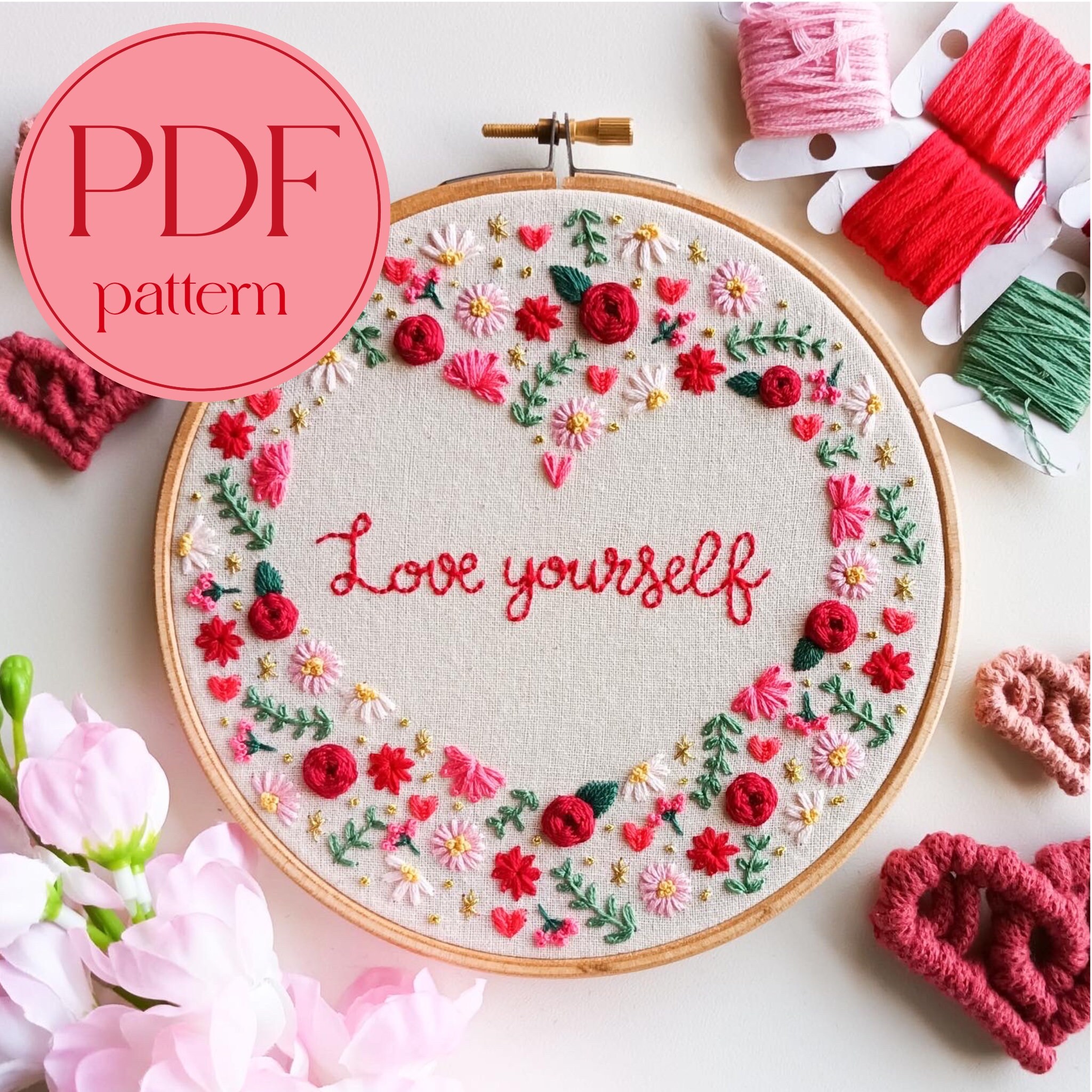 PDF Embroidery Pattern for Beginners Love Yourself - Etsy