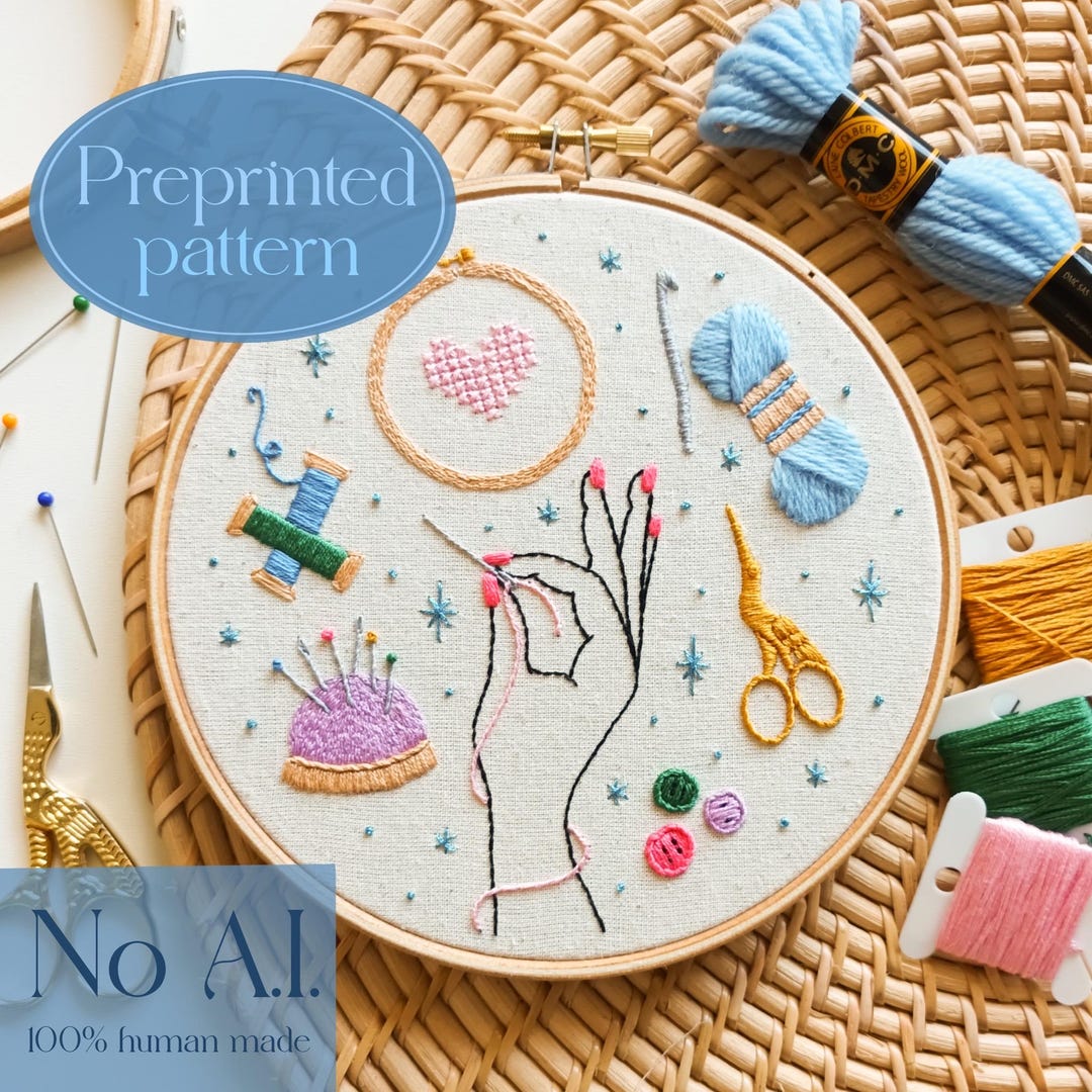 Preprinted Embroidery Pattern for Beginners - Bobbins and Buttons - Etsy