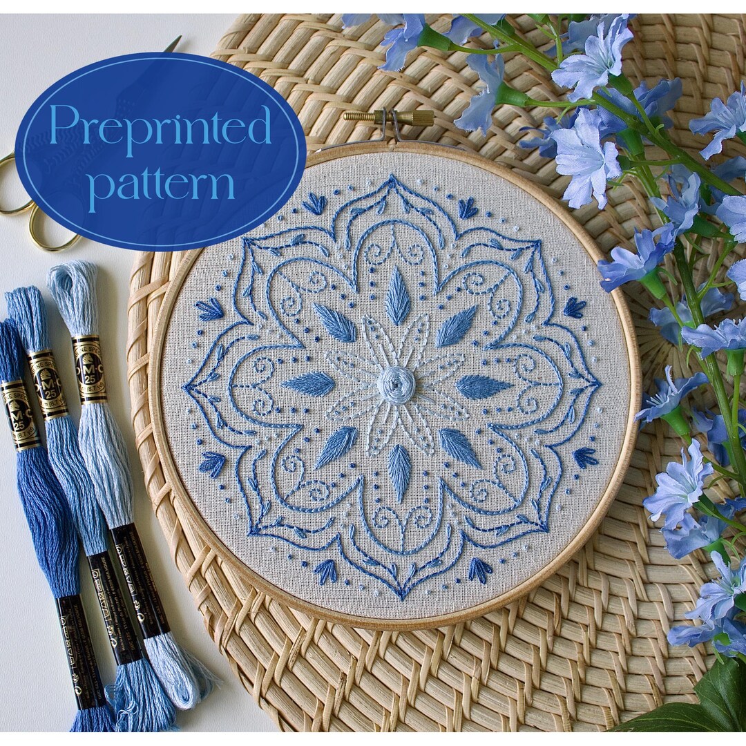 Preprinted Embroidery Pattern for Beginners - Mandala - Etsy
