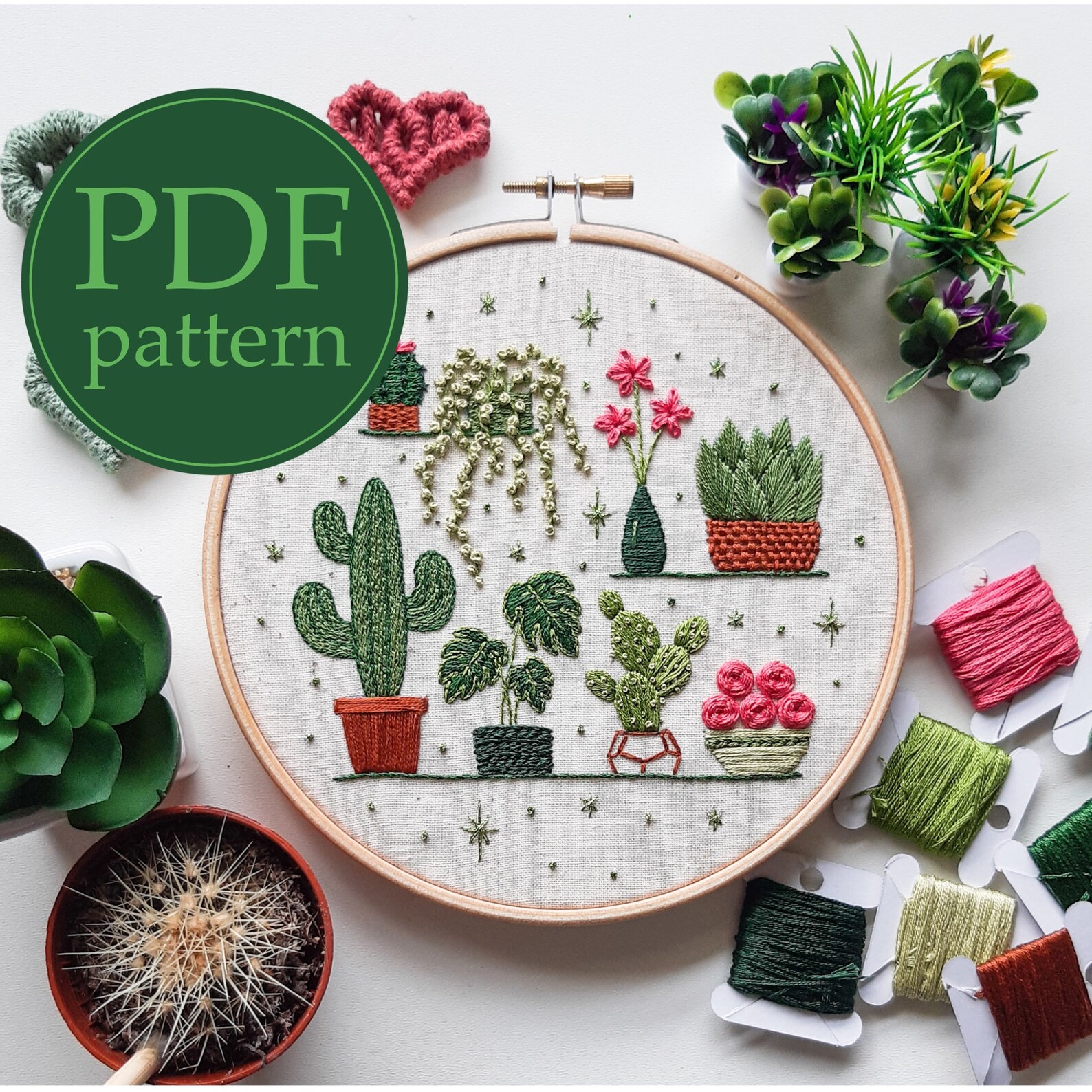 PDF Embroidery Pattern for Beginners Potted Plants | Etsy