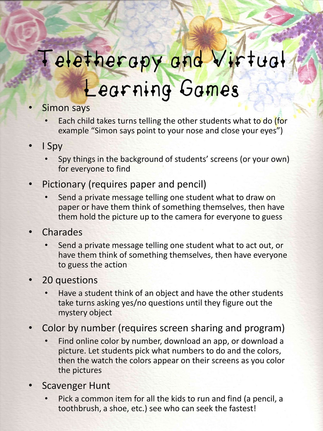 Teletherapy and Virtual Learning Games - Etsy