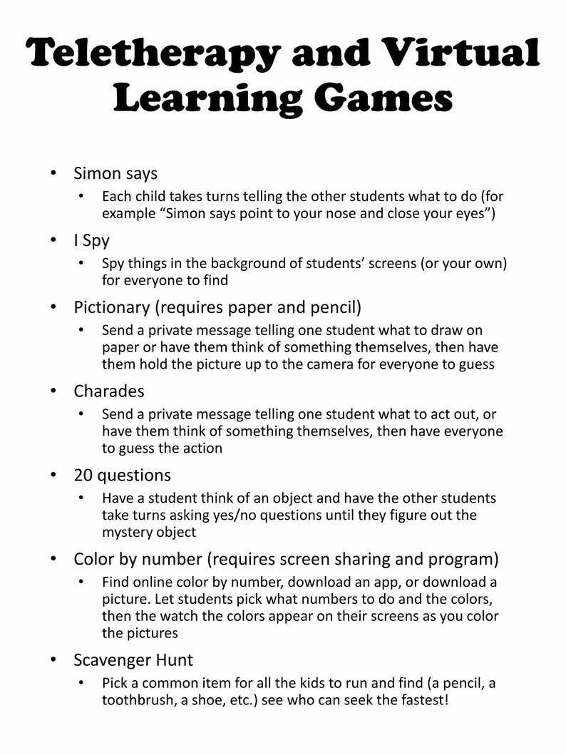 Teletherapy and Virtual Learning Games - Etsy