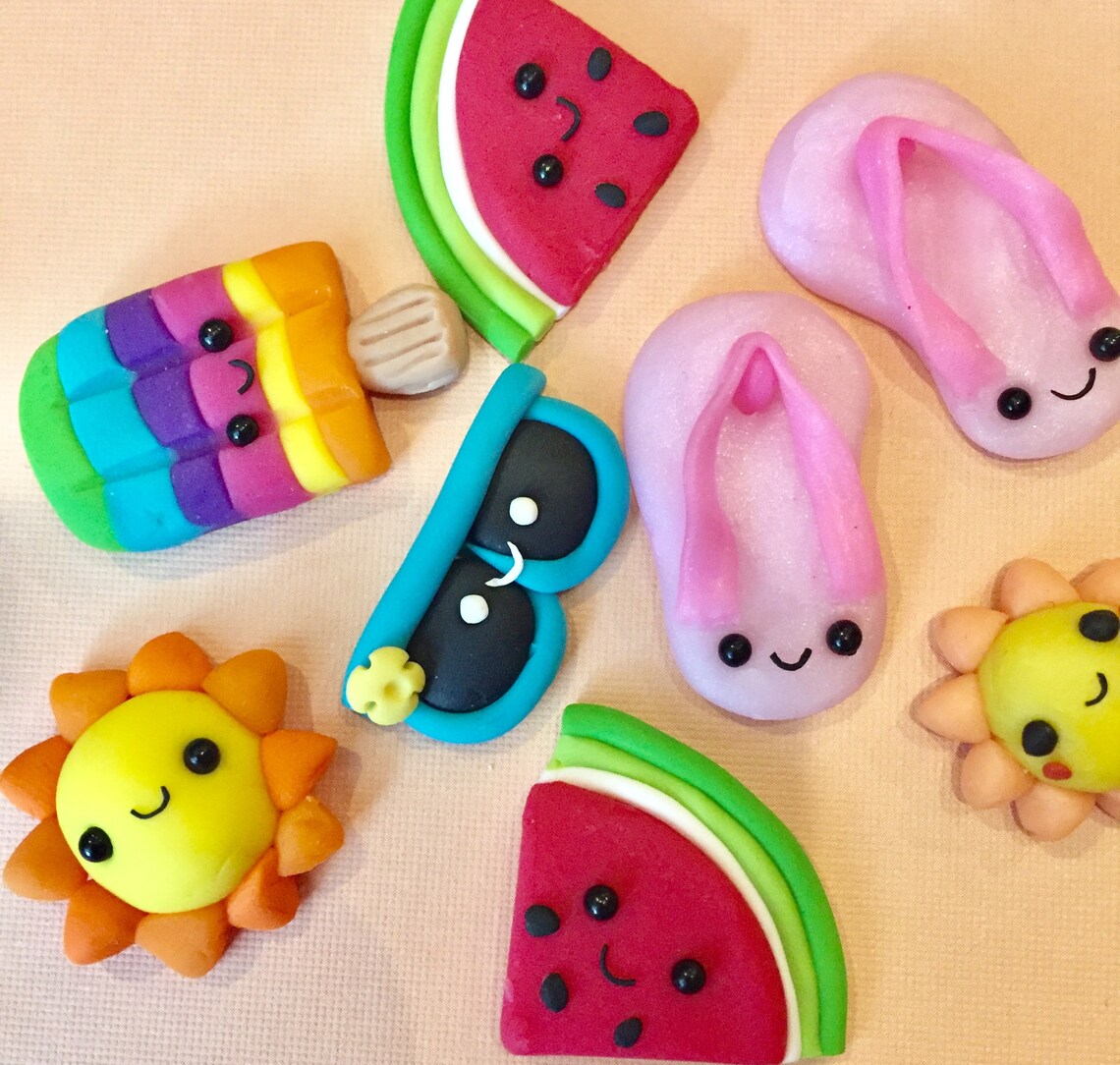 Summer fun magnet set Beach decor Summer time clay bows | Etsy