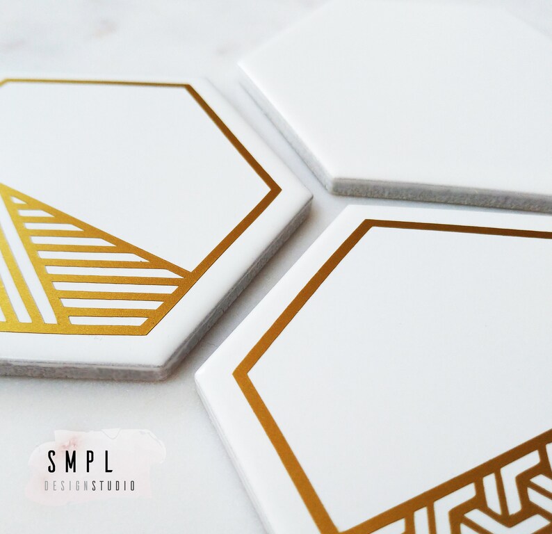 Gold Personalized Hexagon Coaster Wedding Place Card Hexagon - Etsy