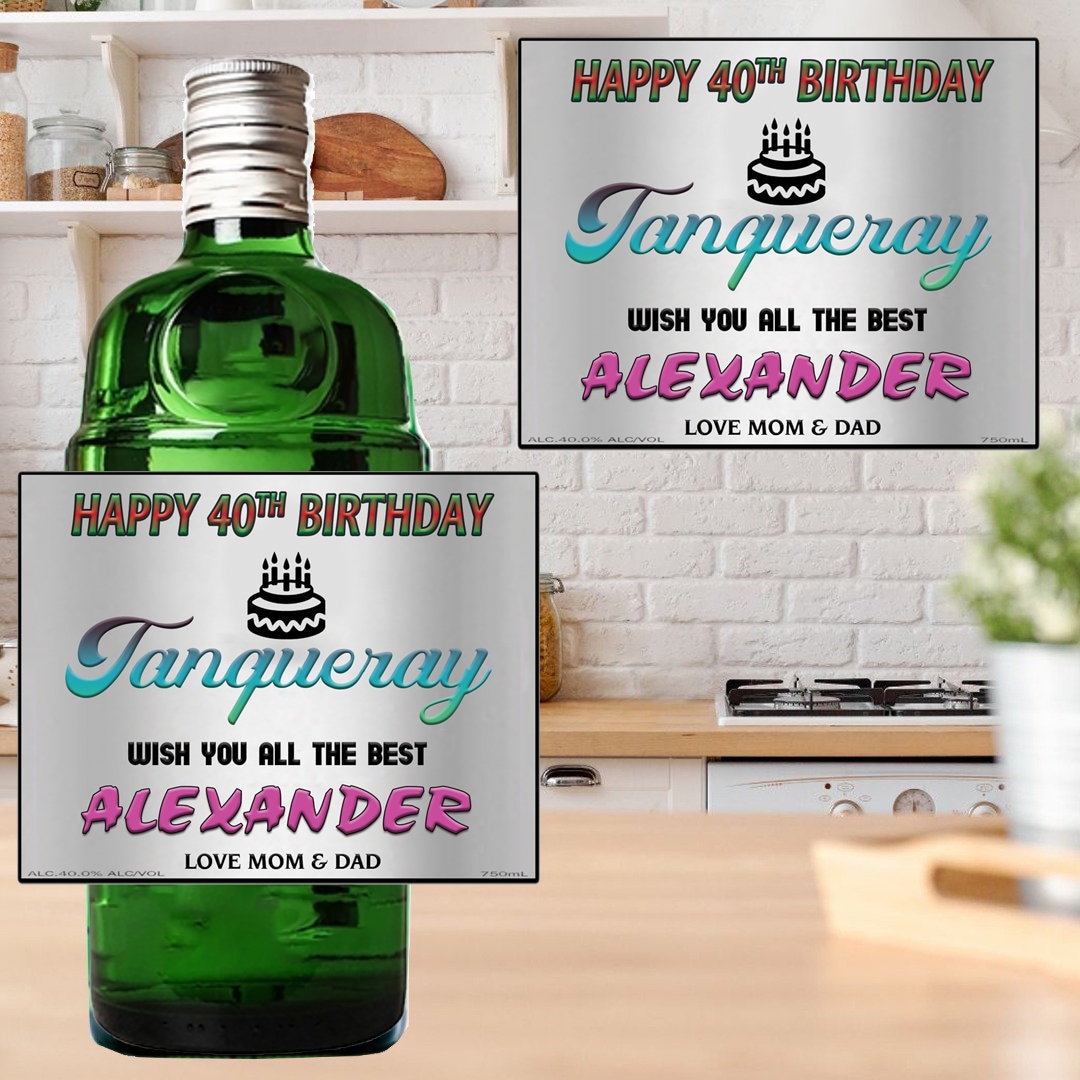 Personalized Customized Tanqueray Gin Bottle Label Sticker for Birthday ...