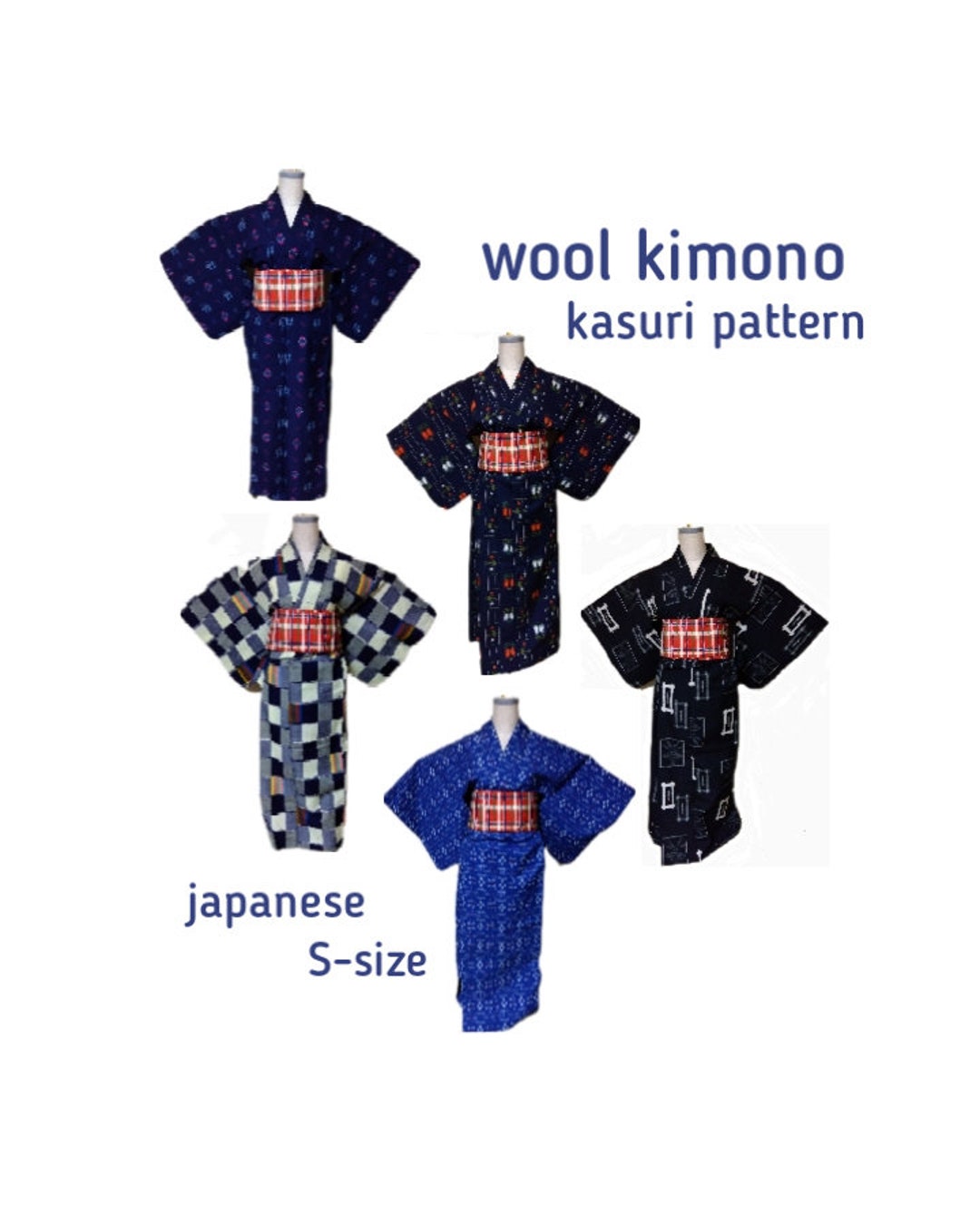 Kasuri Pattern Kimono / Made of Wool - Etsy