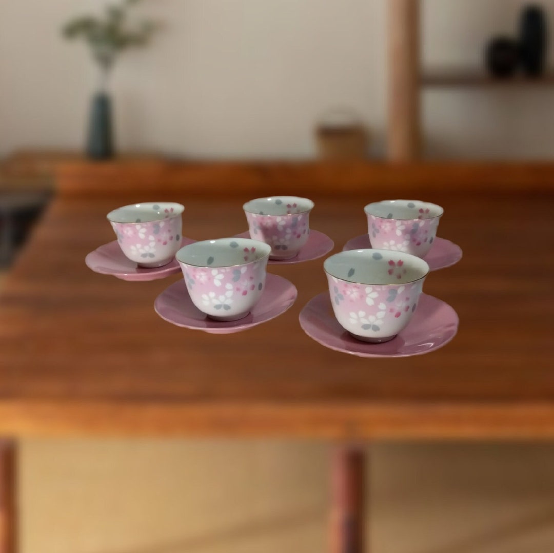 Set of Five Japanese Tea Cups and Saucers / Sakura - Etsy