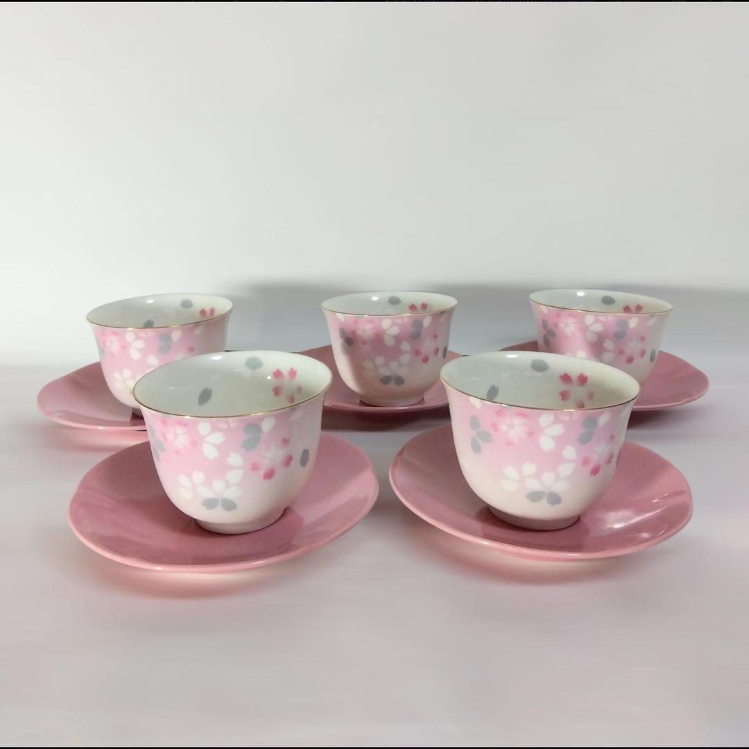 Set of Five Japanese Tea Cups and Saucers / Sakura - Etsy