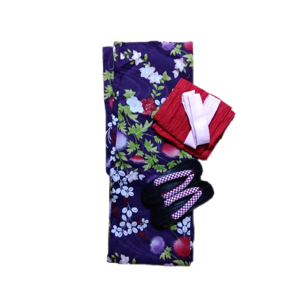 A Set of Yukata, Obi Belt, Koshi Himo, and Sandals for Women - Etsy