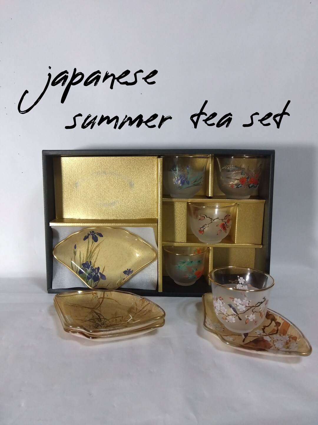 Japanese Tea Set for Summer / Set of Five Cups and Saucers - Etsy