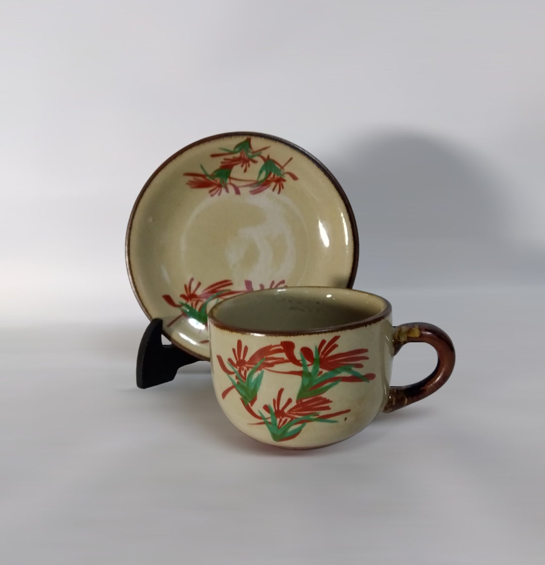 Okinawa Cup and Saucer / Tsuboya Ware - Etsy