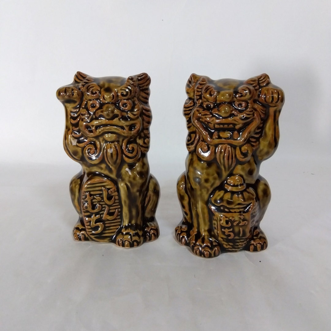 Pair of Shisa Dogs / Sake Bottles or Flower Vases - Etsy
