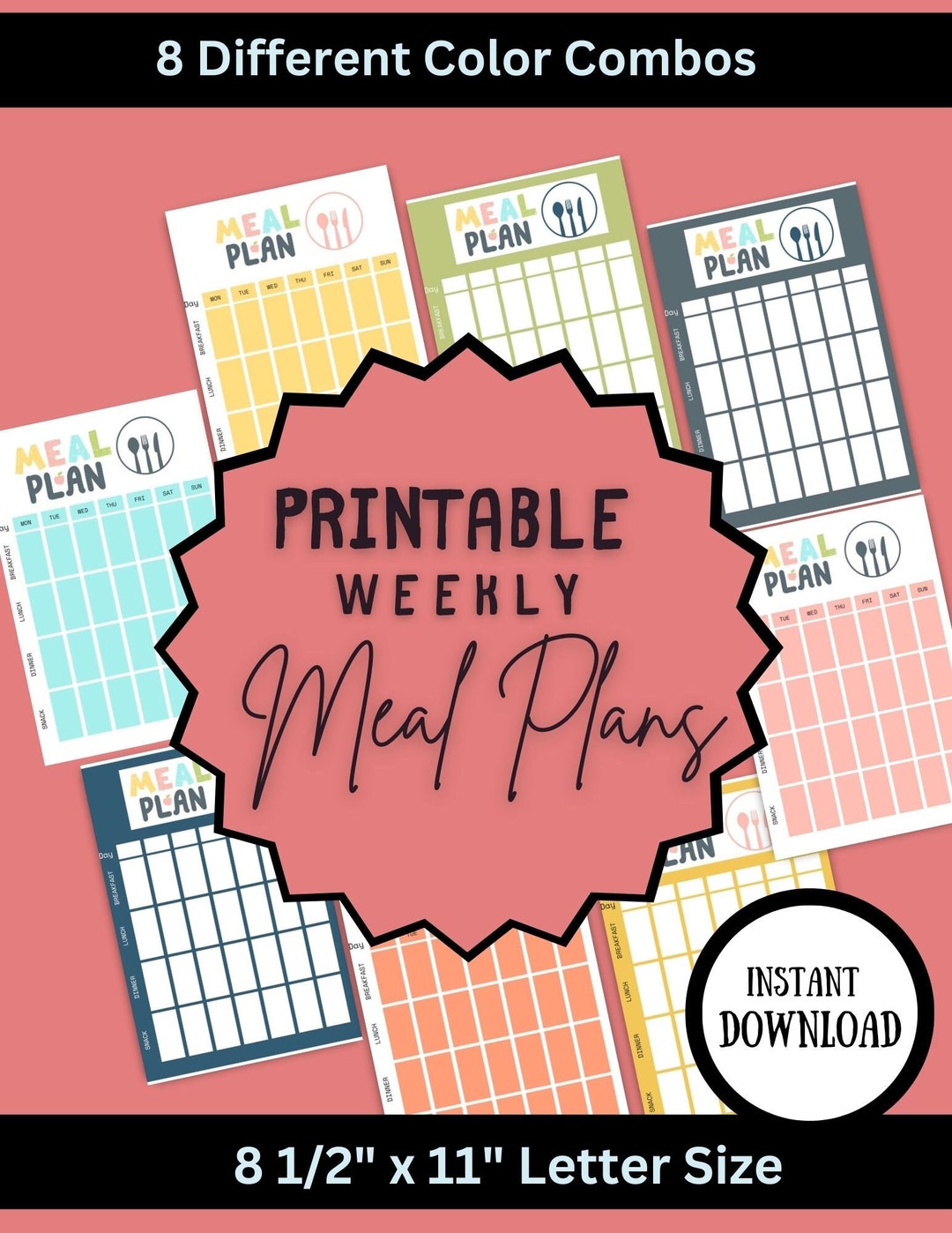 8 Weekly Meal Plans - INSTANT DOWNLOAD Printable Menu Download - Dinner ...