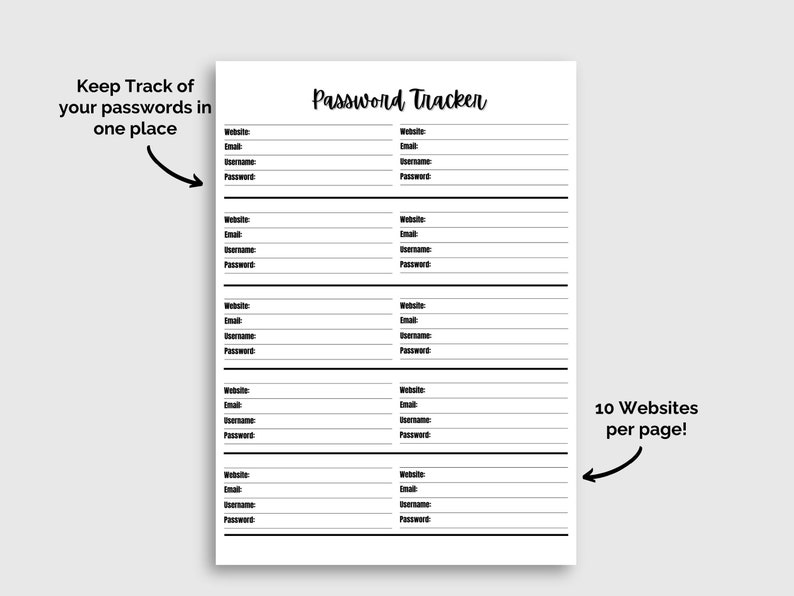 Password Tracker Printable: Website & Social Media Log (digital ...