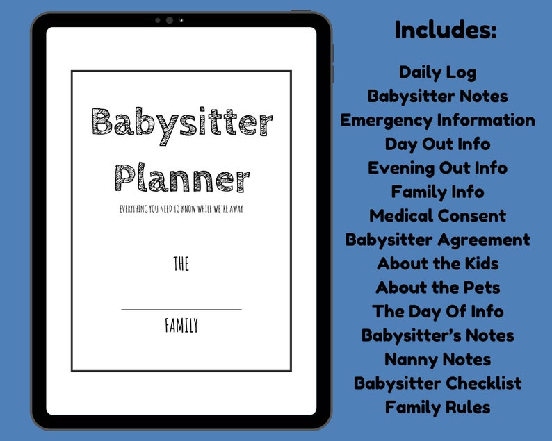 Babysitter Planner Printable: Childcare Guide & Nanny Notes (instant ...
