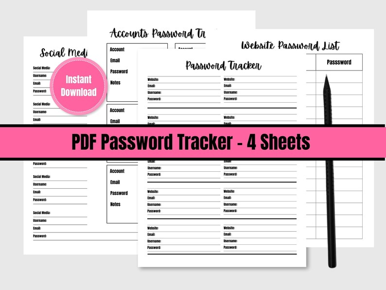 Password Tracker Bundle Printable and Digital Instant Download, 4 Password Log Sheets & Social ...