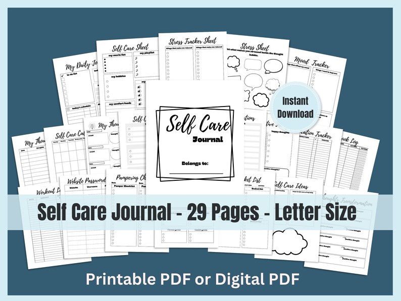 Self Care Anxiety Journal Printable or Digital PDF, Self Development ...