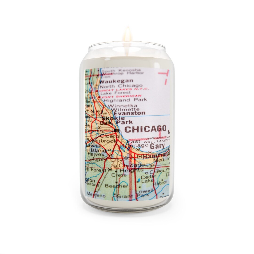Chicago Map Soy Pillar Candle, 13.75oz | Gift for Chicago Lover / Home ...