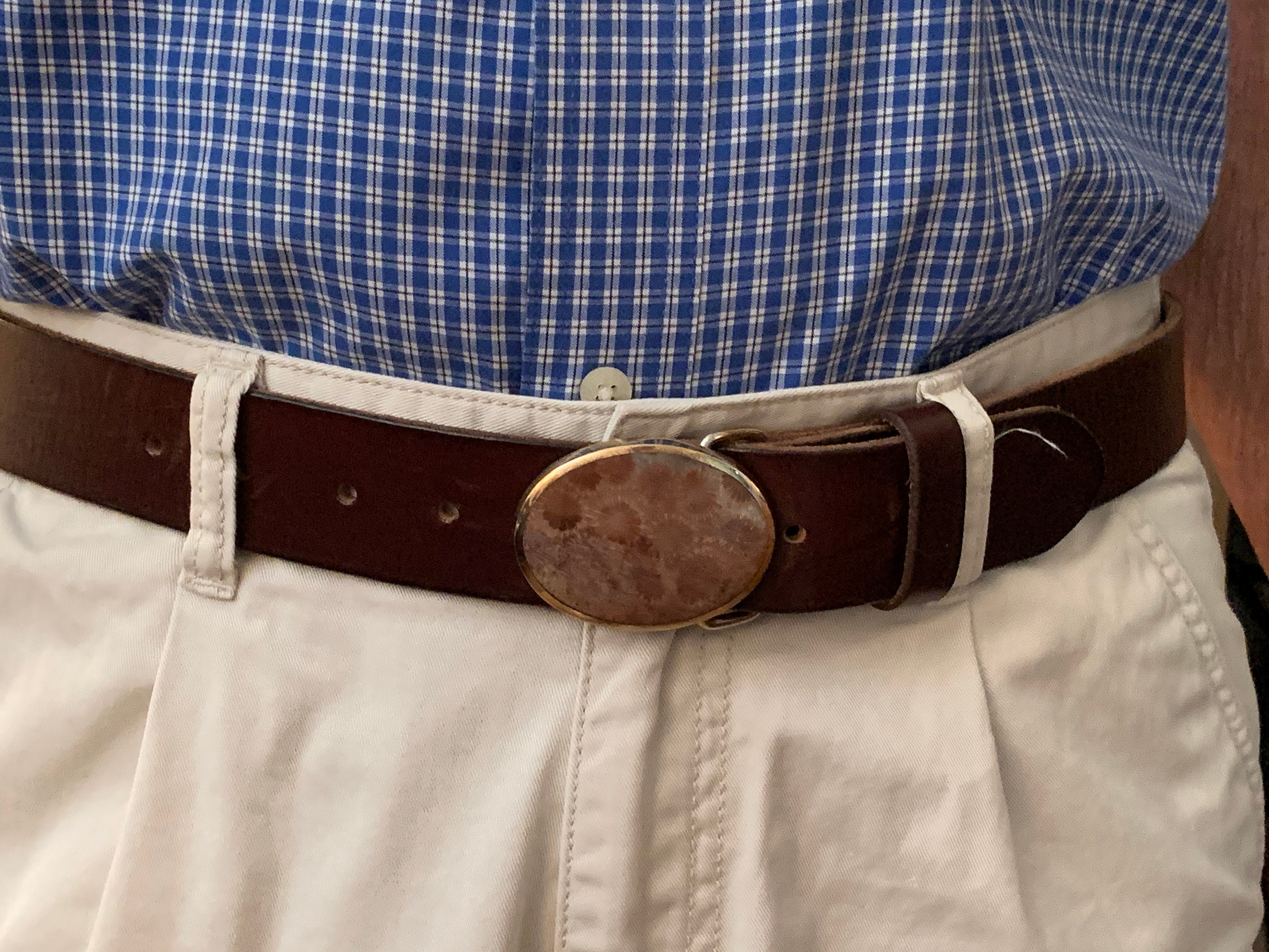 Hebilla del cinturón de latón w/ Inlayed Agatized Fossil Coral | Etsy