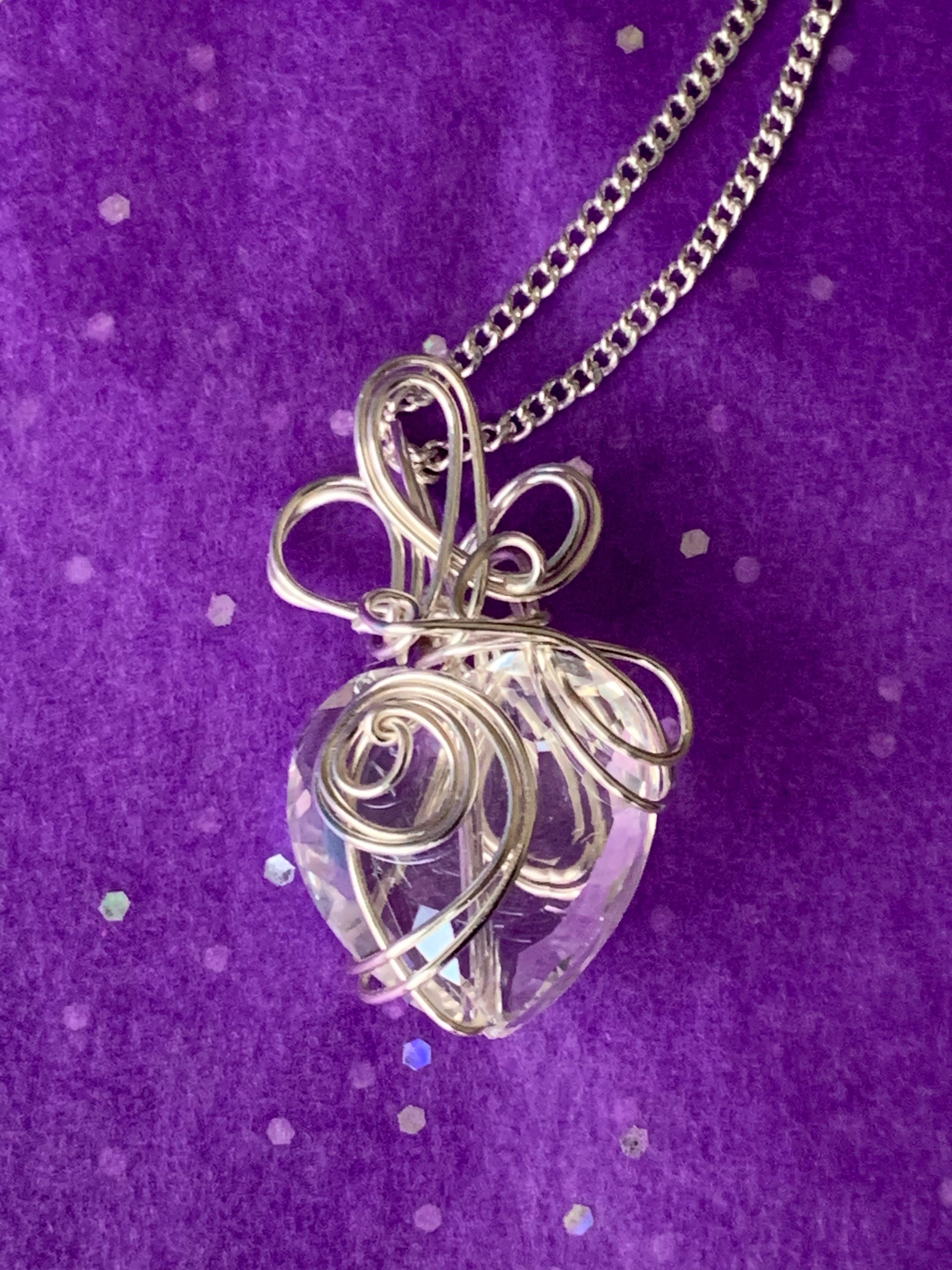 Silver Wire Wrapped Crystal Heart - Etsy