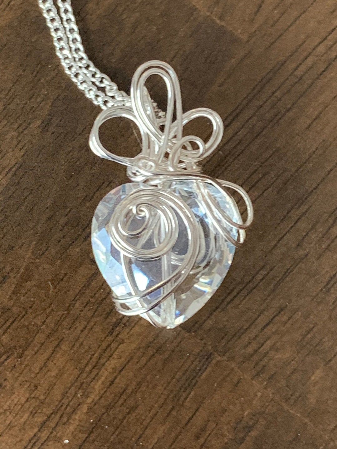 Silver Wire Wrapped Crystal Heart - Etsy
