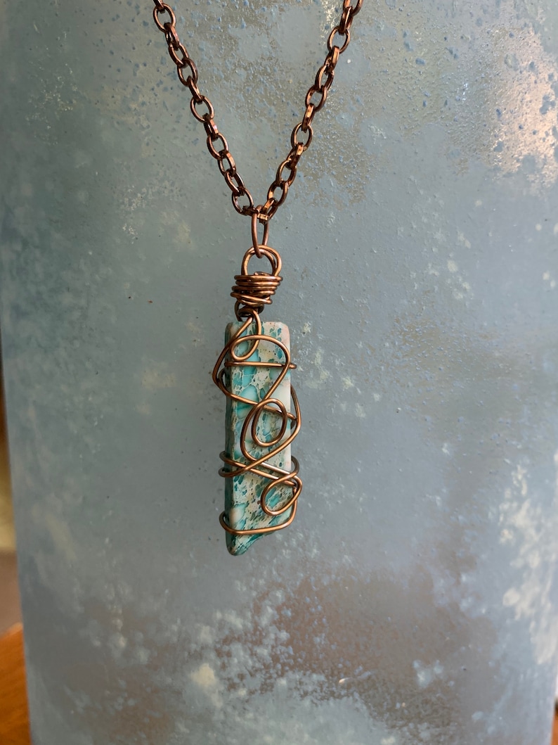 Turquoise Wire Wrapped Stone Pendant Antique Copper and - Etsy