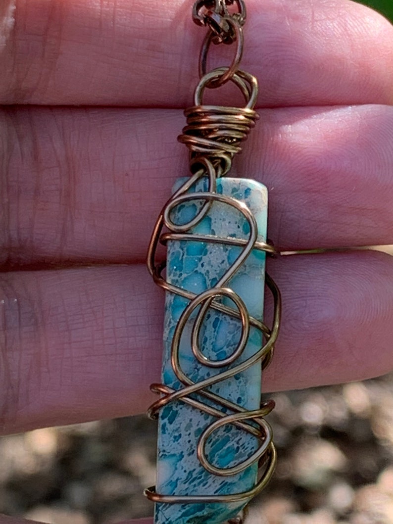 Turquoise Wire Wrapped Stone Pendant Antique Copper and - Etsy