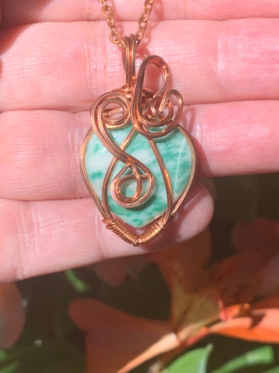 Lovely Green and Turquoise Heart Shaped Stone With Copper Wire | Etsy
