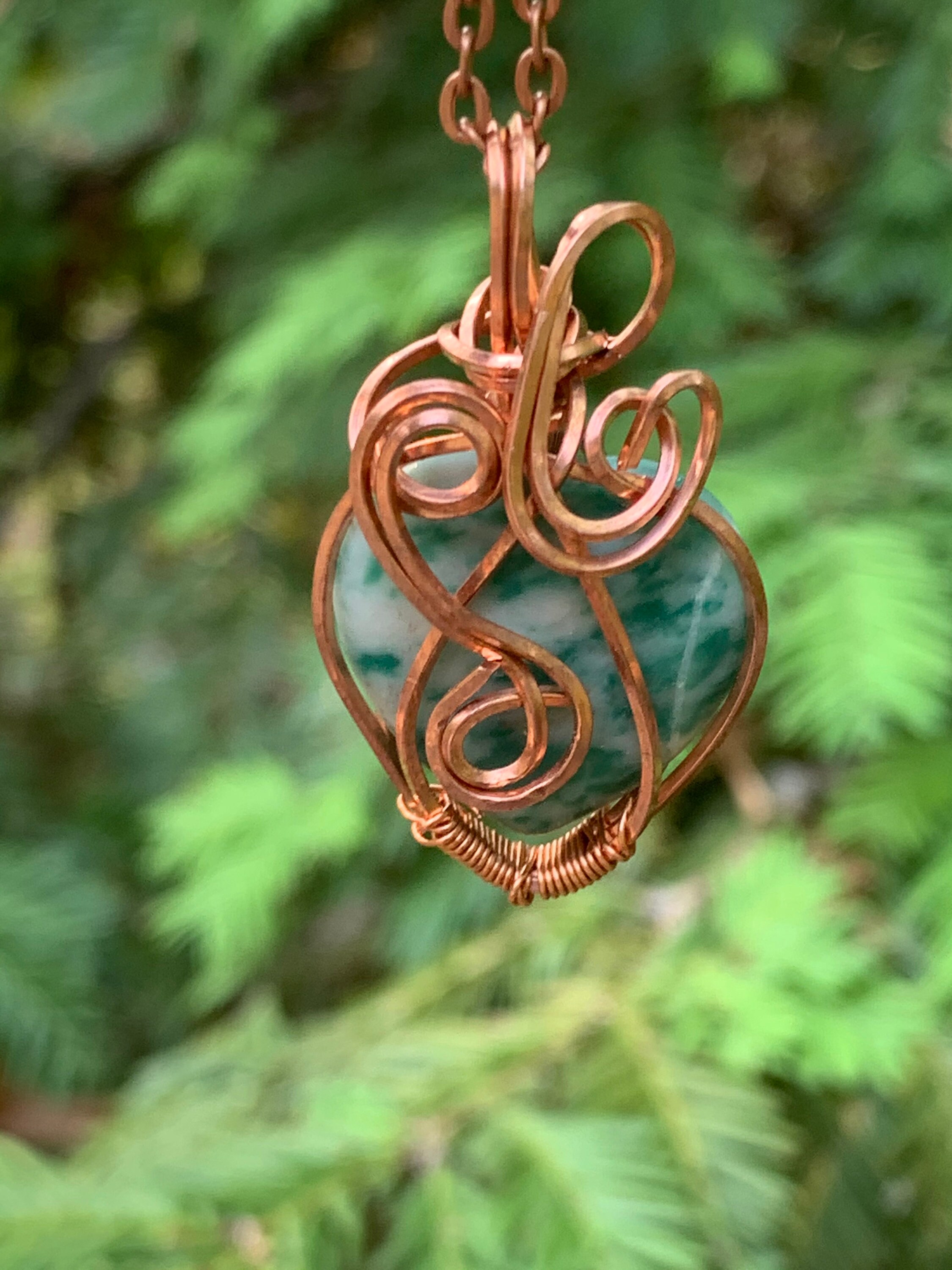 Lovely Green and Turquoise Heart Shaped Stone With Copper Wire Wrapping ...