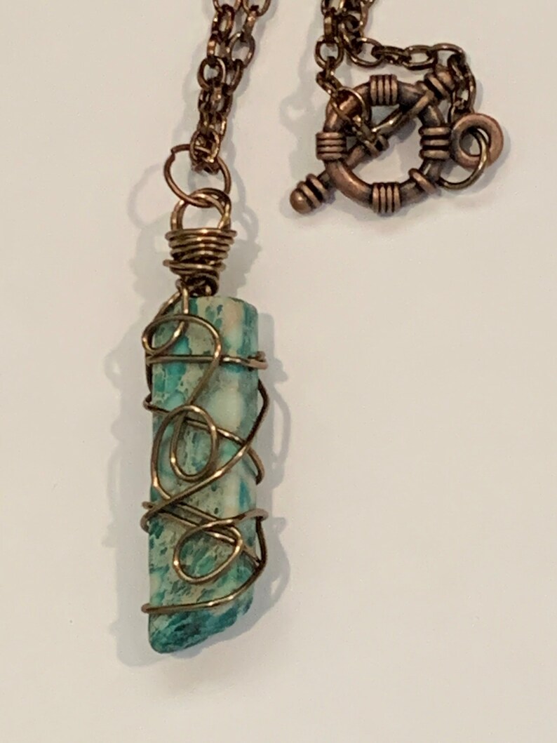 Turquoise Wire Wrapped Stone Pendant Antique Copper and - Etsy