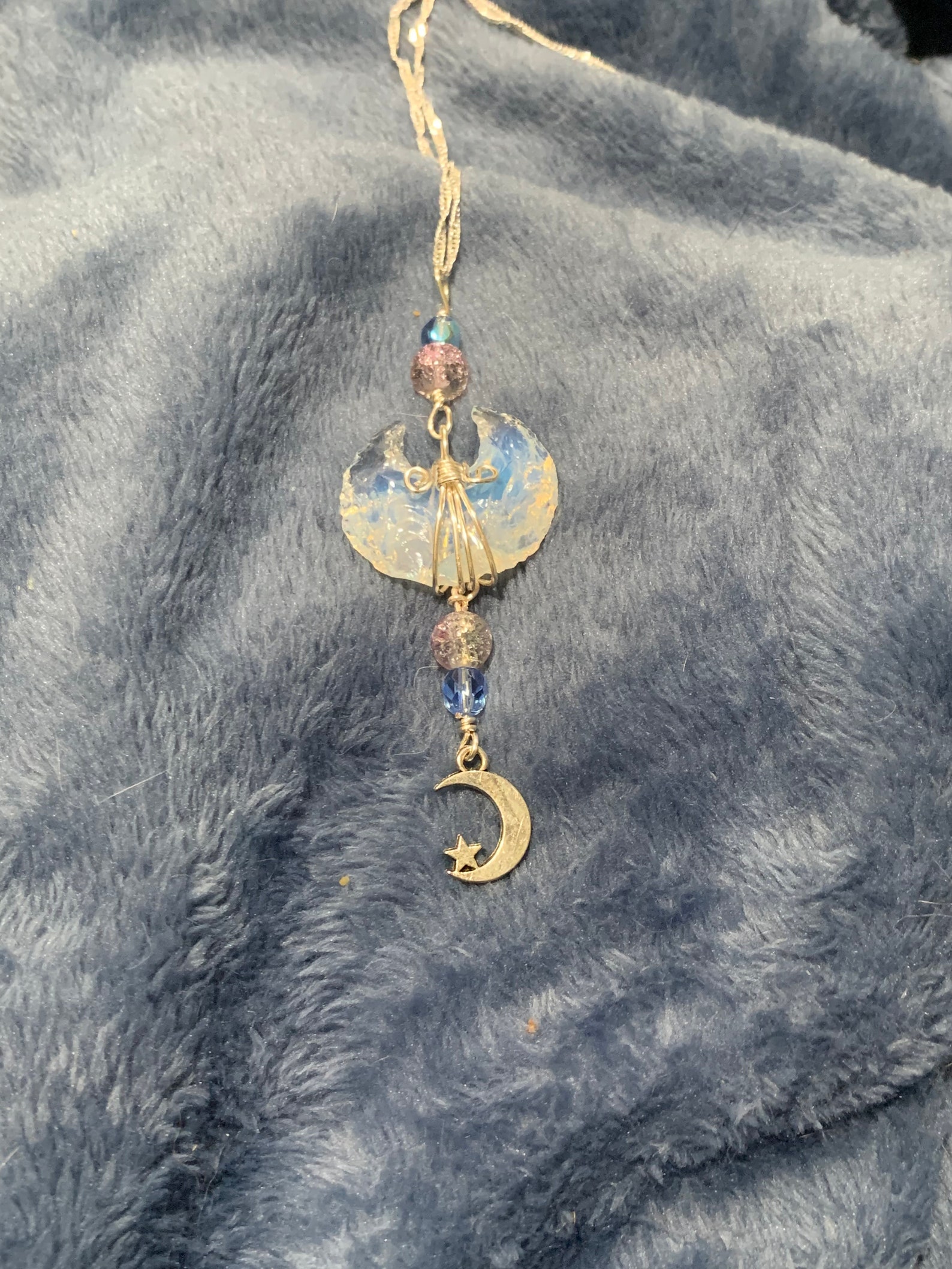 Opalite Crescent Moon Wire Wrapped With Beads and Moon and | Etsy