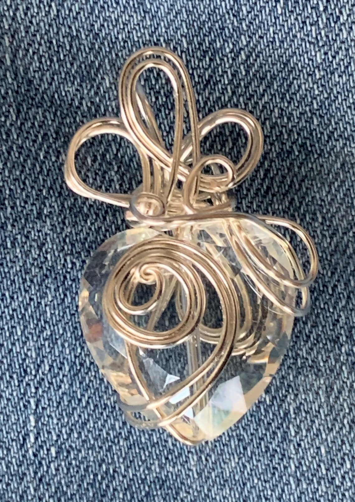 Silver Wire Wrapped Crystal Heart - Etsy