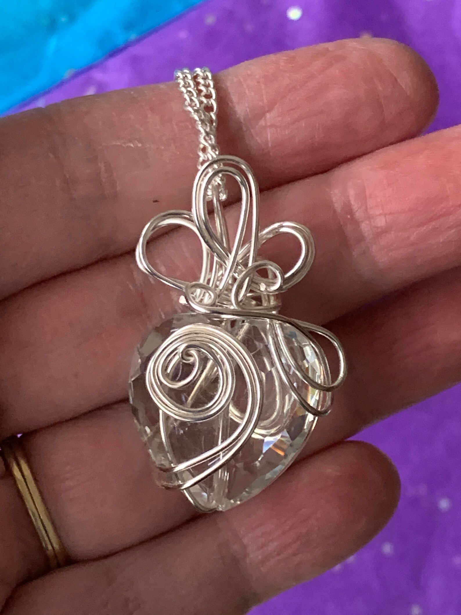 Silver Wire Wrapped Crystal Heart - Etsy