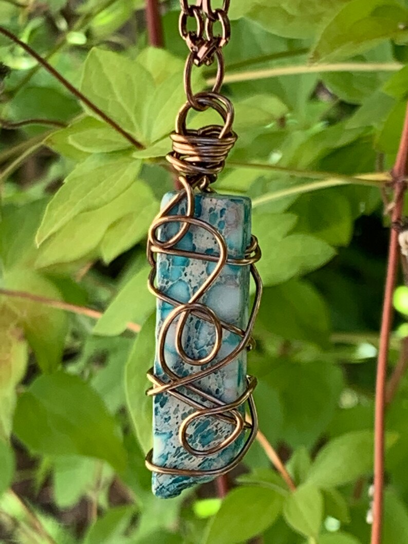 Turquoise Wire Wrapped Stone Pendant Antique Copper and - Etsy